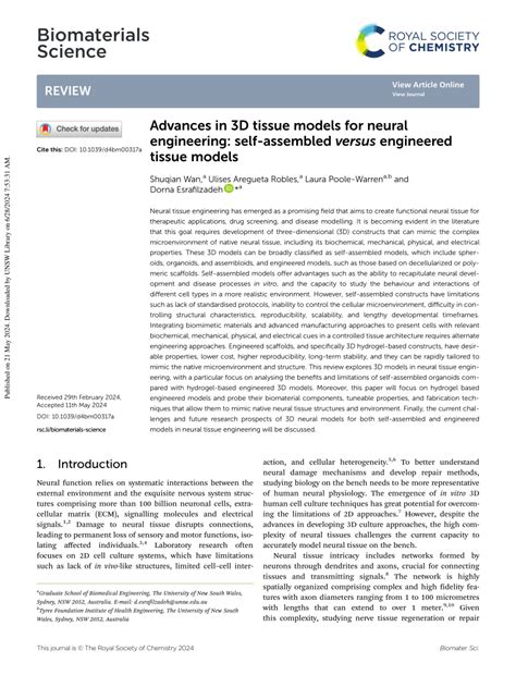 Pdf Advances In 3d Tissue Models For Neural Engineering Self