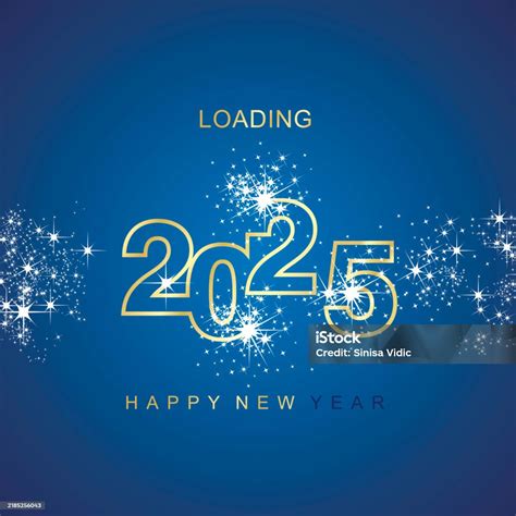 새해 복 많이 받으세요 2025 로딩 라이트 스파크 불꽃 놀이 골든 화이트 블루 벡터 로고 아이콘 0명에 대한 스톡 벡터 아트