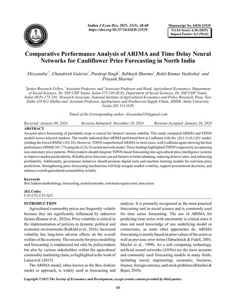 Pdf Comparative Performance Analysis Of Arima And Time Delay Neural Networks For Cauliflower