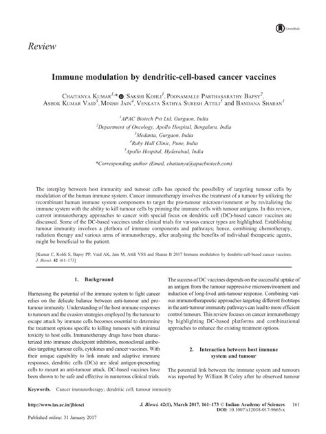 PDF Immune Modulation By Dendritic Cell Based Cancer Vaccines