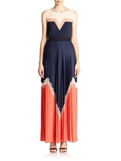 Lyst Bcbgmaxazria Katherine Pleated Colorblock Gown In Orange