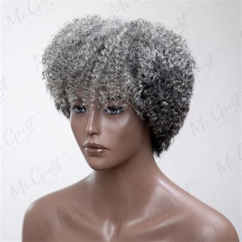 Short Grey Coily Human Hair Lace Front Wig™️ Glfw002s Msgreyt