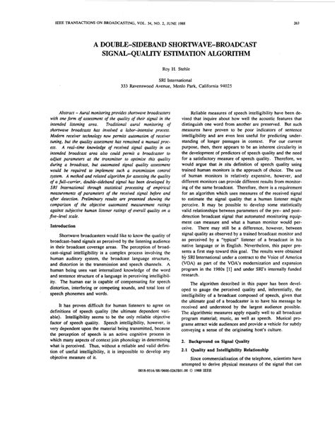 Pdf A Double Sideband Shortwave Broadcast Signal Quality Estimation