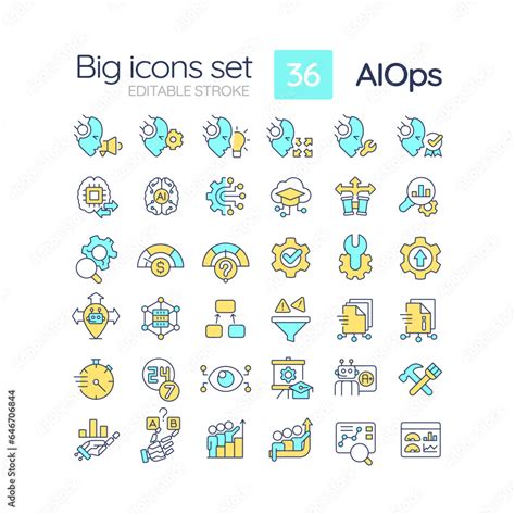 2d Editable Multicolor Big Line Icons Set Representing Ai Ops Isolated