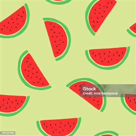 수박 이음새가 없는 무늬 손으로 그린 벡터 일러스트레이션 미니멀리즘 벽지 섬유 포장지 배경 육즙이 많고 신선하며 과일 여름 음식 건강한 식생활에 대한 스톡 벡터 아트 및