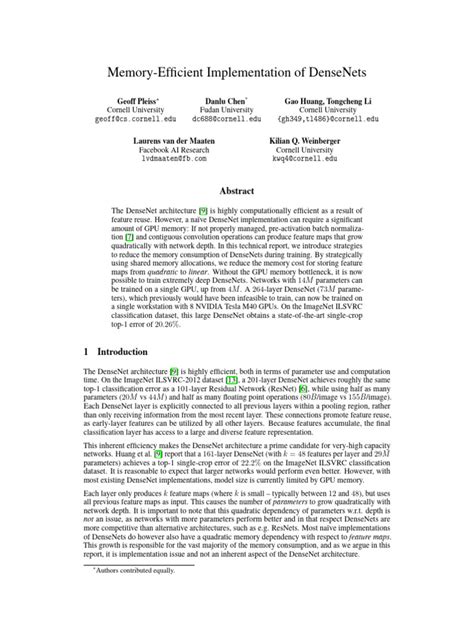 Memory Efficient Implementation Of Densenets Pdf Deep Learning
