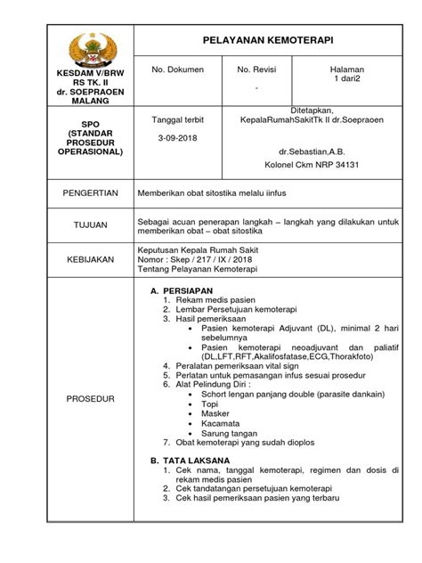 Sop Kemoterapi Revisi Pdf