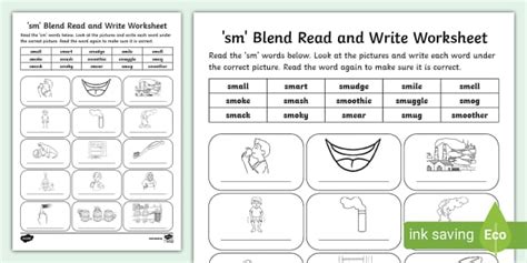 Sm Blend Read And Write Worksheet Teacher Made Twinkl