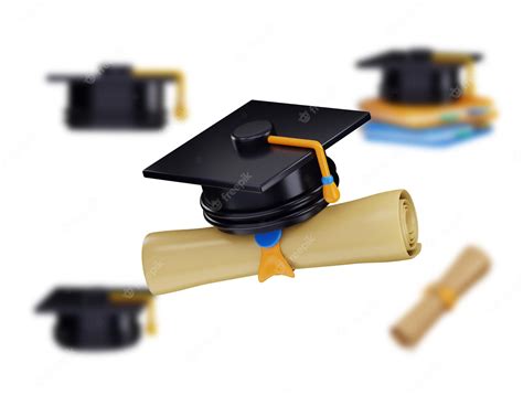 졸업 모자 및 디플로마 인증서 아이콘 3d 렌더링 벡터 일러스트 레이 션 세트 프리미엄 Psd 파일