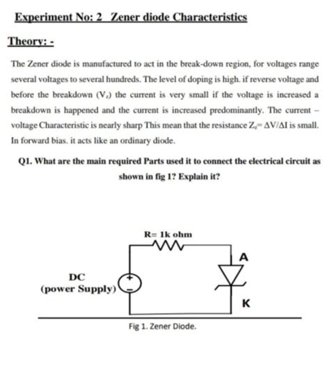 Solved Experiment No Zener Diode Characteristics Theory Chegg