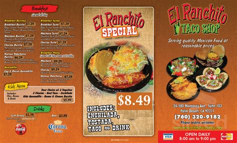 El Ranchito Taco Shop Menu In Cathedral City California Usa
