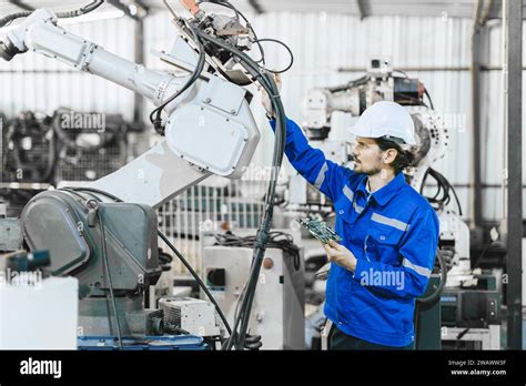Engineer Worker Fix Service Replace Broken Part Of Automatic Industry