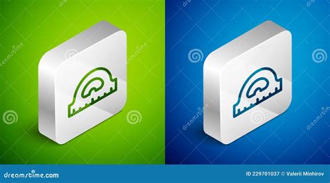 Isometric Line Protractor Grid For Measuring Degrees Icon Isolated On Green And Blue Background