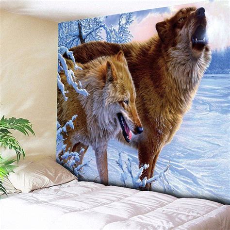 73 Off Snowfield Wolves Wall Hanging Animal Tapestry Rosegal