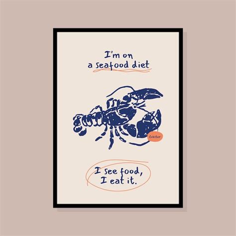 Premium Vector Trend Hand Drawn Seafood Vector Print Poster Retro Style