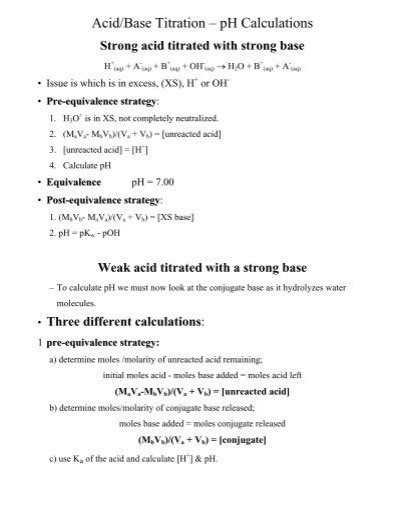 Acid Base Titration Ph Calculations