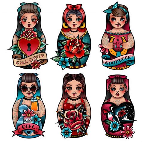 Set de muñecas rusas Vector Premium Russian doll tattoo Nesting