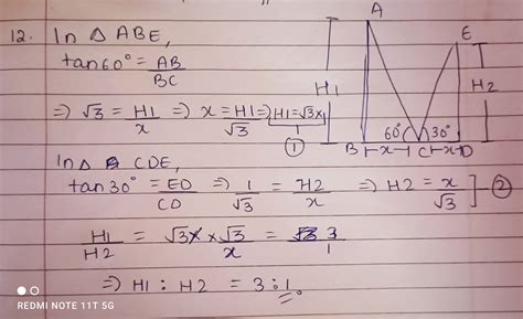 If Two Towers Of Height H1 Units And H2 Unit Substance Angles Of 60
