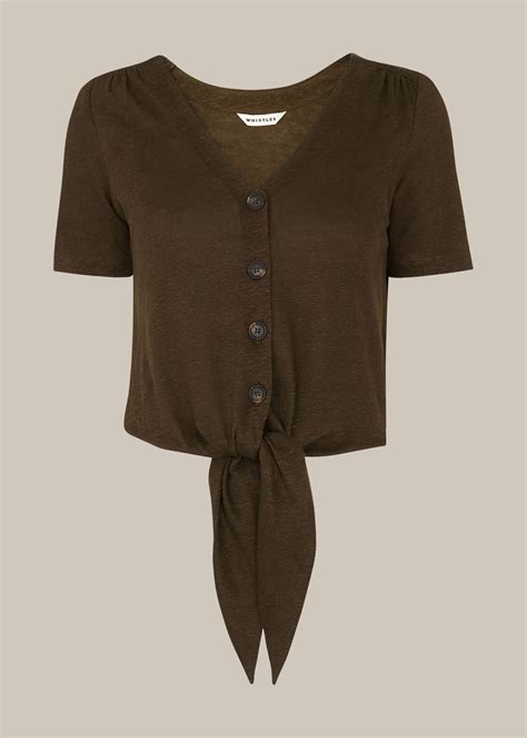 Khaki Linen Button Front Tie Top Whistles Whistles Uk