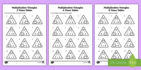 Multiplication Triangles 3 4 And 8 Times Tables Worksheets Year 3