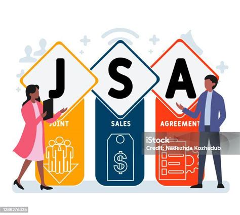 사람과 플랫 디자인 Jsa 공동 판매 계약 약어 계약서에 대한 스톡 벡터 아트 및 기타 이미지 계약서 낮 동의 Istock