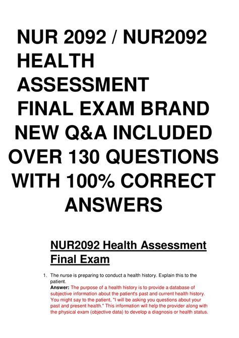 Nur2092 Health Assessment Exams Nursing Docsity