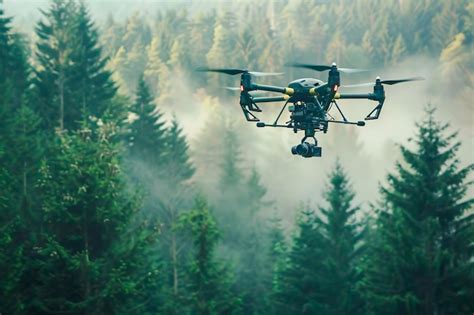 Premium Photo Remotecontrolled Drone Soaring Above A Dense Forest