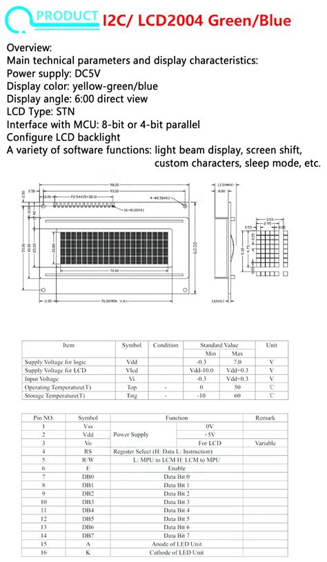lcd module blue green screen for arduino 0802 1602 2004 12864 lcd