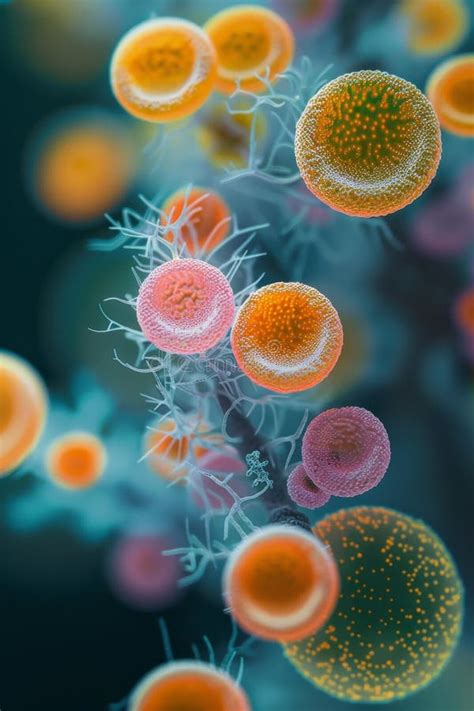 Vibrant Bacterial Colonies Resembling Alien Landscape Under Microscope Stock Illustration