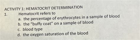 Solved Activity 1 Hematocrit Determinationhematocrit Refers