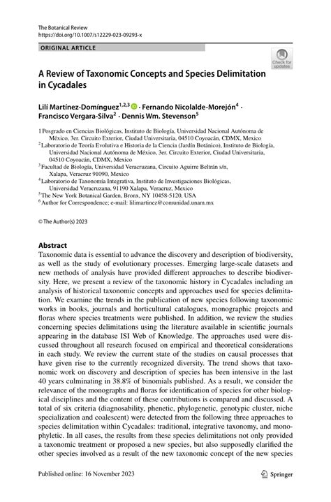 Pdf A Review Of Taxonomic Concepts And Species Delimitation In Cycadales