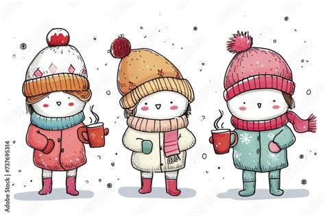 Cartoon Cute Doodles Of A Windy Day With Characters Flying Kites