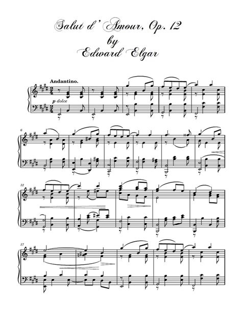 Salut Damour Op12 Edward Elgar Arranged For Solo Piano Pdf Musical