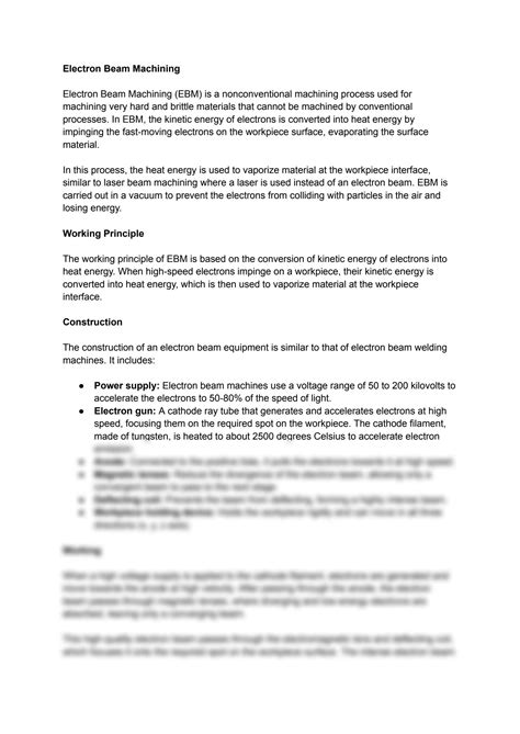 Solution Electron Beam Machining Process Ebm Construction And Working Of Electron Beam