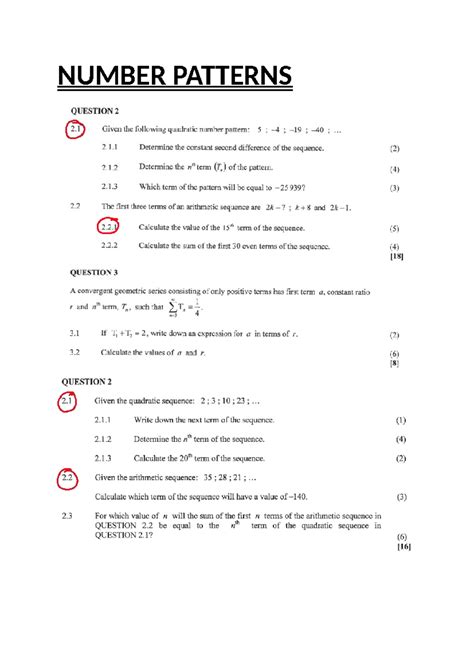 Number Patterns Number Patterns Question 2 2 Given The Following