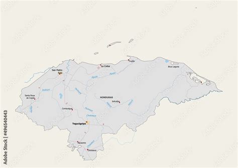 Isolated Map Of Honduras With Capital National Borders Important