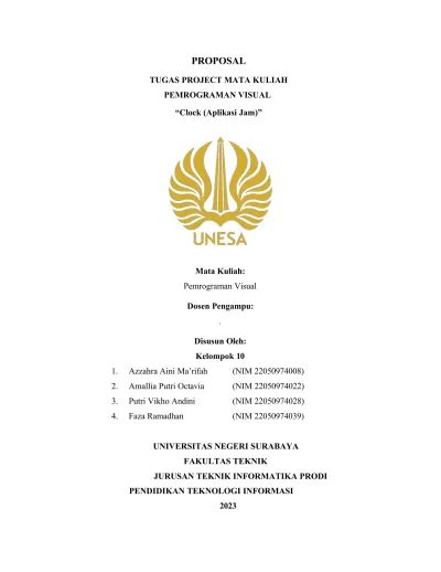Proposal Tugas Project Mata Kuliah Pemrograman Visual “clock Aplikasi Jam ”