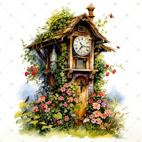 Overgrown Floral Cuckoo Clock Clipart Bundle 10 High Quality Etsy