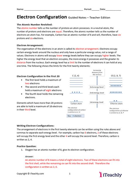1 6 Guided Notes Te Electron Configuration Pdf Atomic Orbital