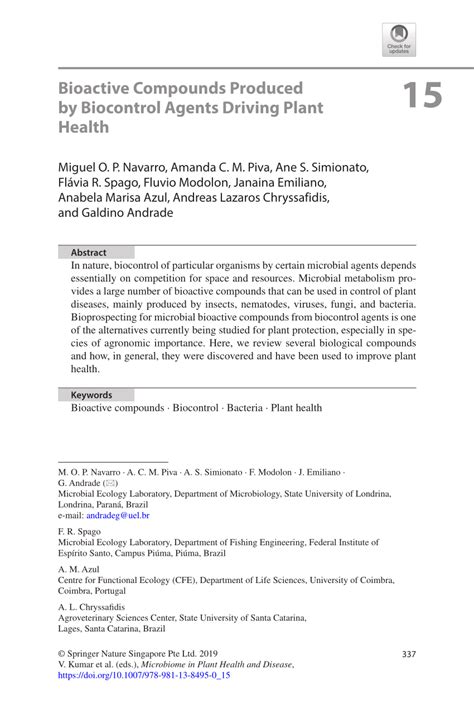 Pdf Bioactive Compounds Produced By Biocontrol Agents Driving Plant