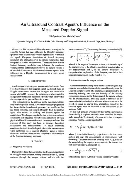 Pdf An Ultrasound Contrast Agents Influence On The Measured Doppler