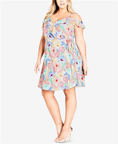 City Chic Trendy Plus Size Cold Shoulder Wrap Dress Macys