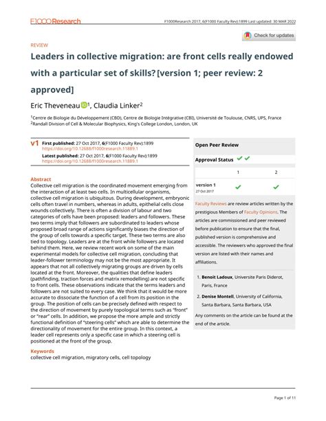 Pdf Leaders In Collective Migration Are Front Cells Really Endowed