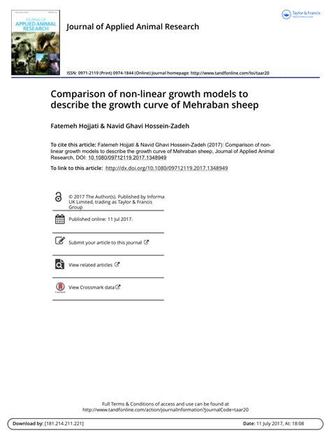 Pdf Comparison Of Non Linear Growth Models To Describe The Growth