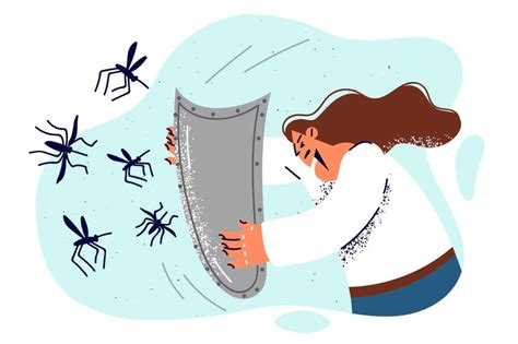 Premium Vector Maliary Mosquitoes Attack Woman With Shield Trying To