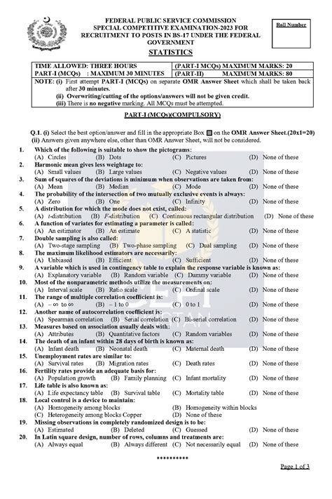 Special Css Past Paper Statistics 2023 Cepi Pakistan