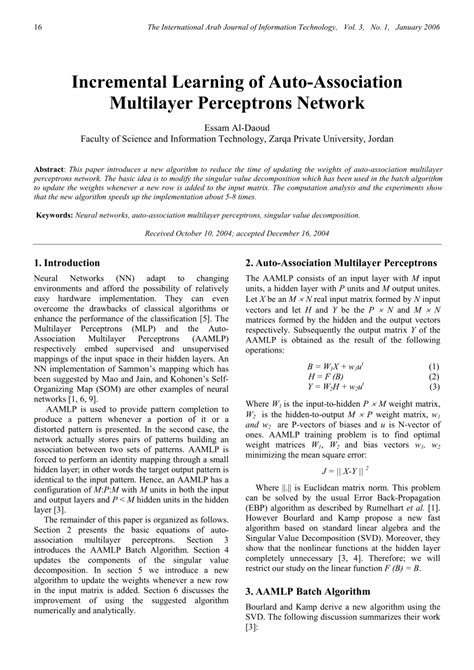 pdf incremental learning of auto association multilayer perceptrons
