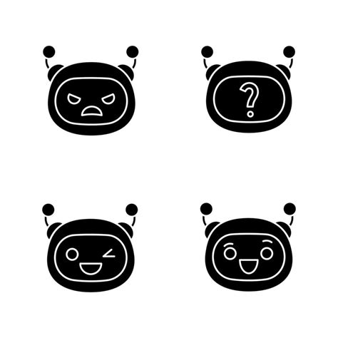 Robot Emojis Glyph Icons Set Chatbot Emoticons Angry Winky Laughing Chat Smileys