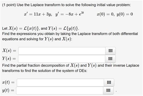 Solved (1 point) Use the Laplace transform to solve the | Chegg.com