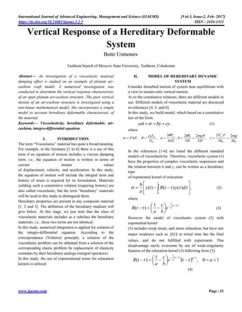 Vertical Response Of A Hereditary Deformable System Pdf